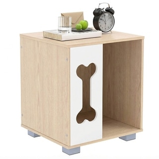 Costway Dog Bed Side Table, Wooden Dog Condo with Bone-shape Window ...