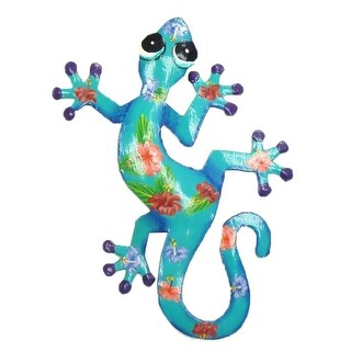 Tropical Hibiscus Gecko Lizard Haitian Metal Art Teal M 13 Inches - Bed ...
