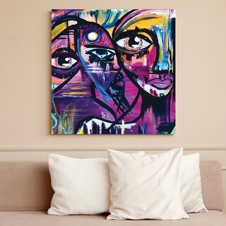 Abstract Art Faces by Artist Sarah Wahl - 30"x30" Canvas Artwork - Bed ...