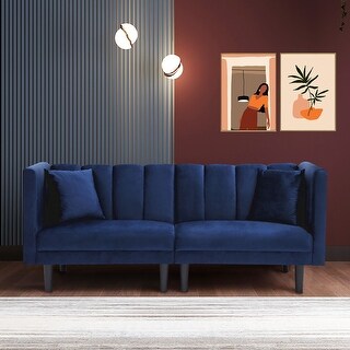 FUTON Sofa SLEEPER NAVY BLUE VELVET - Bed Bath & Beyond - 36350109
