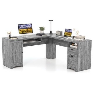 Costway L-Shaped Corner Computer Desk Writing Table Study Workstation ...