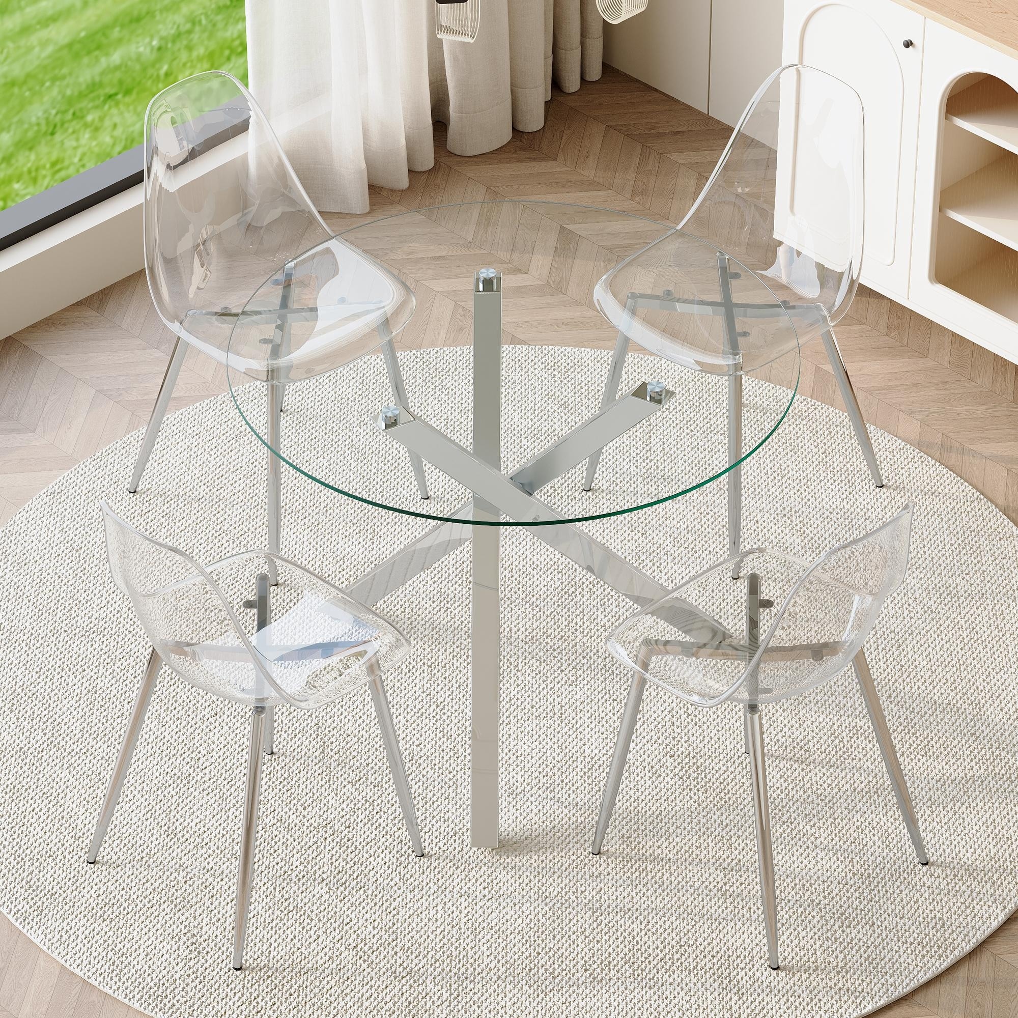 clear dining table set for 4