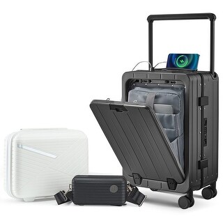 Gray 20" Harshell Suitcase, Front Open Carry On Luggage, Bounce Wide ...