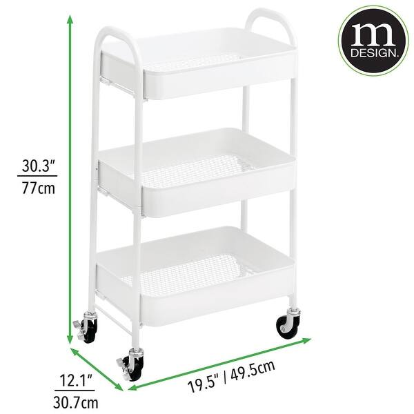 mDesign Metal 3-Tier Rolling Household Storage Cart - 12.1 X 19.5 - Bed ...