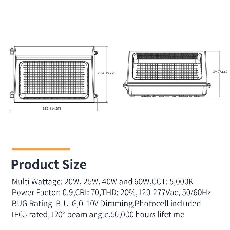 LED Wall Pack Light, 3CCT and Wattage Adjustable(25W/40W/60W/80W), Dimmable, IP65 Outdoor ...