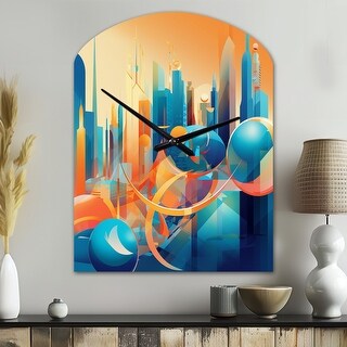 Designart - Blue And Orange Retro Radiance I - City Art Deco Wall Clock ...