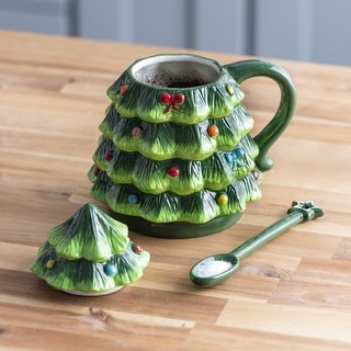 Christmas Tree Cup Gift Set with Lid, Spoon and Gift Box, 16oz, Green ...