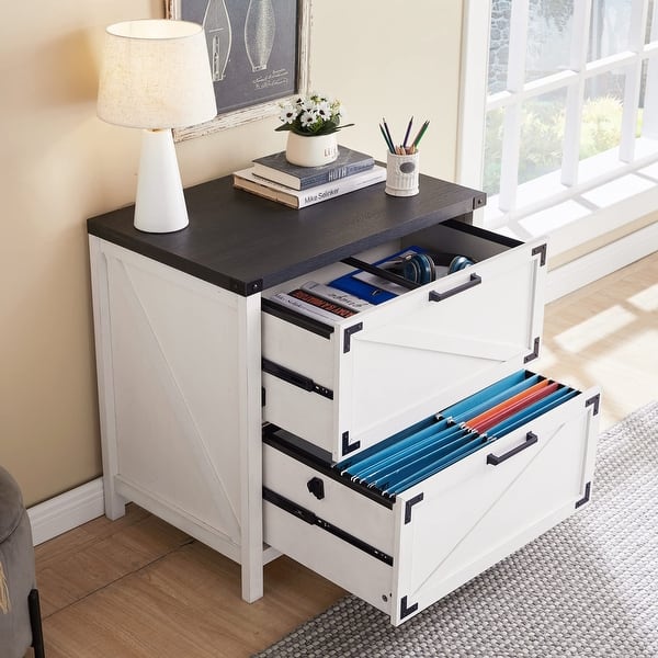 2 Drawer Farmhouse File Cabinet, Lateral Filing Cabinet for Home Office ...