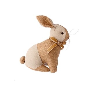 8" Rustic Brown and Tan Burlap Patchwork Easter Bunny Rabbit Spring ...