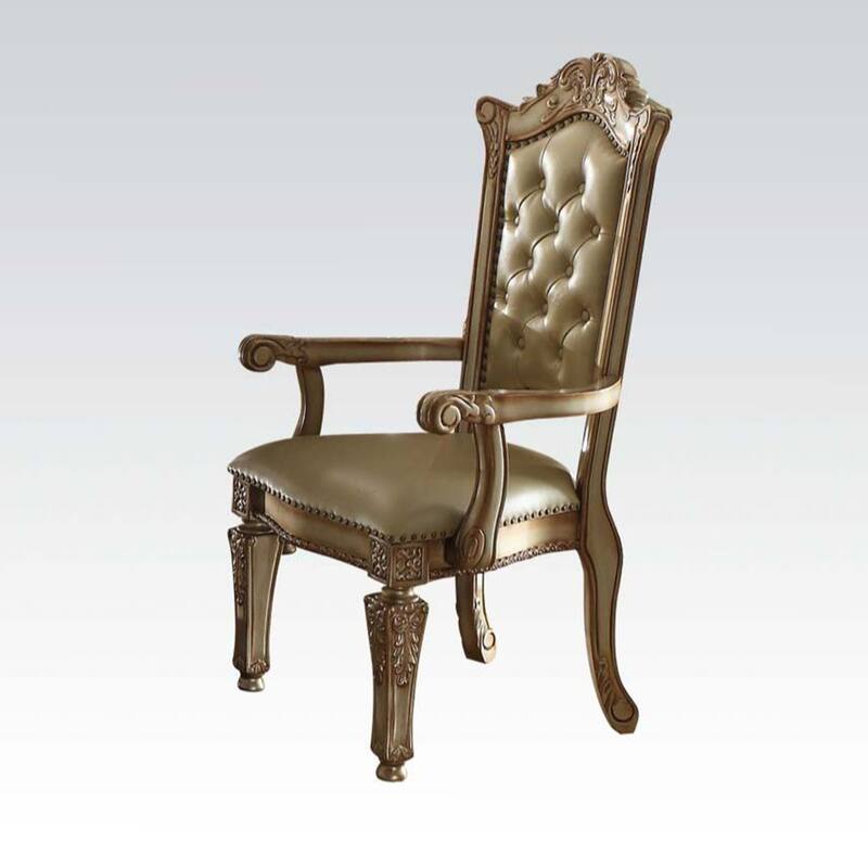 Set of 2 PU Arm Chairs in Bone and Gold Patina - Overstock - 36806017