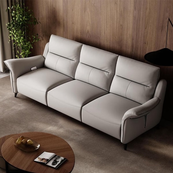 118.1" Top-grade Genuine Leather Sofa with USB Charging and Electric ...