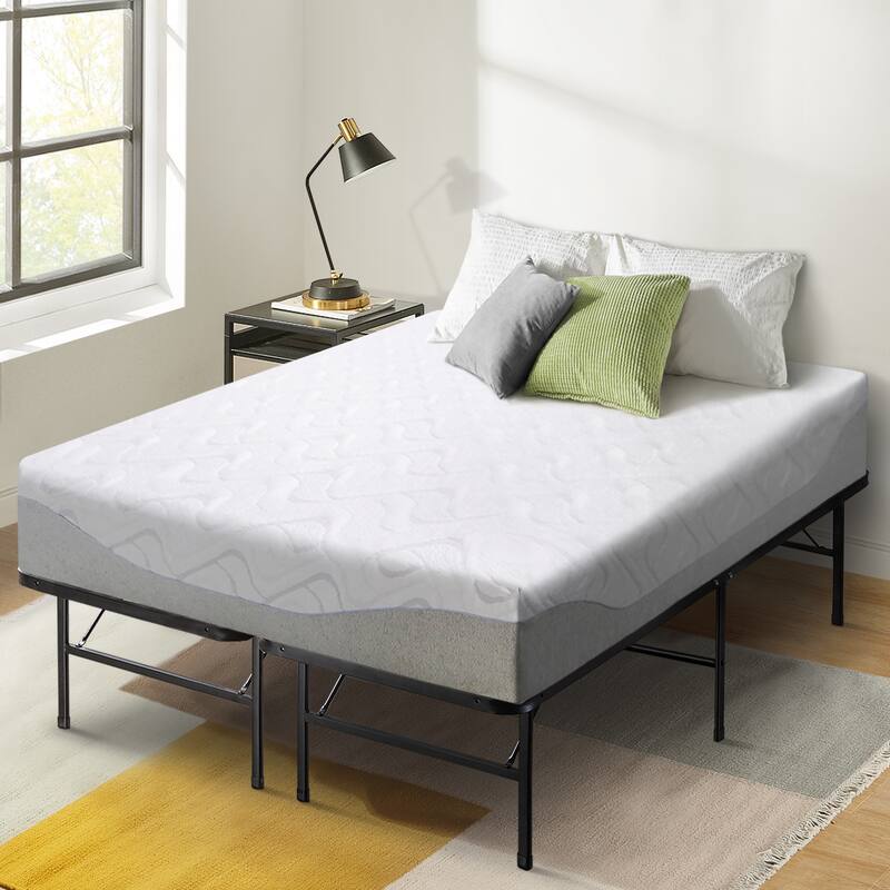 11 Inch Cooling Gel Memory Foam Mattress and 14 Inch Bifold Metal ...