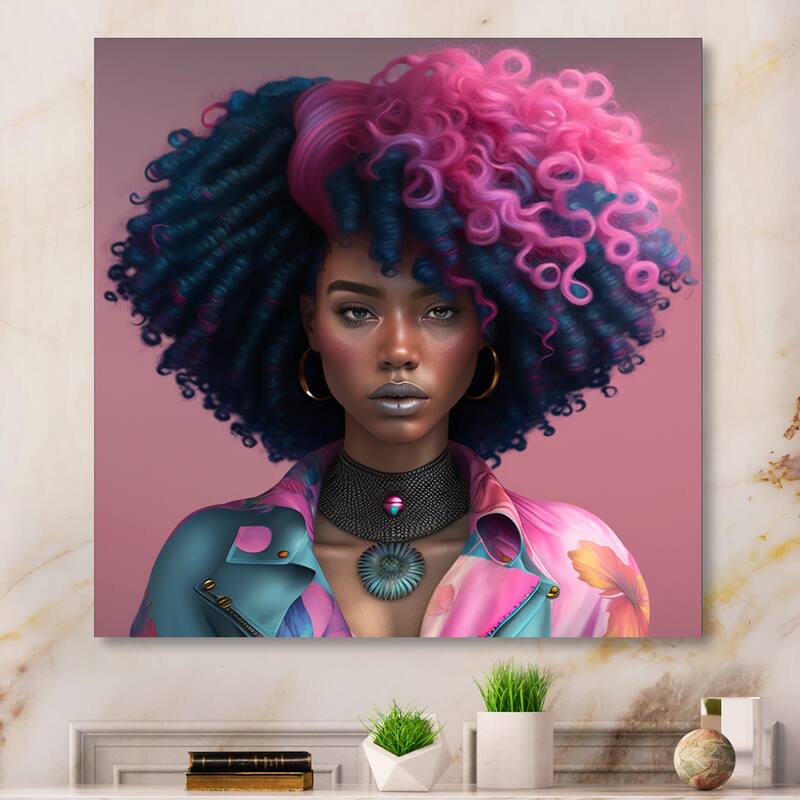 Designart 'Pink And Blue African American Woman VI' African American ...