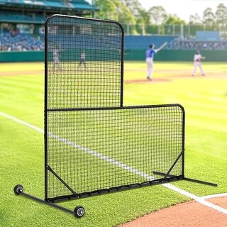 L-Shaped Baseball Pitching Net with Wheels & Cutout – 84" x 84" - Bed ...