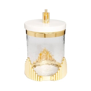 Small Glass Canister with Marble Lid and Symmetrical Gold Design - Bed ...