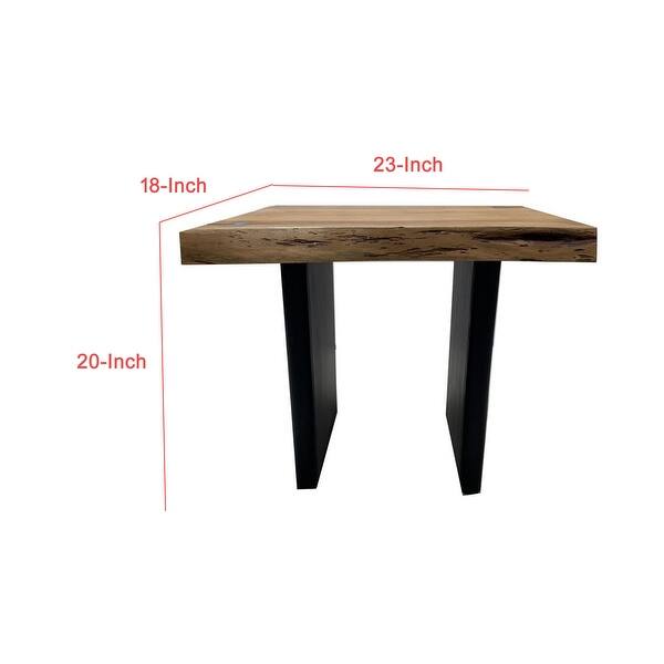 Mya 23 Inch Square End Table with Live Edge Wood Top, Wide Black Iron ...