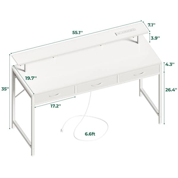 55" Computer Desk with 3 Drawers, Office Desk Gaming Desk with LED ...