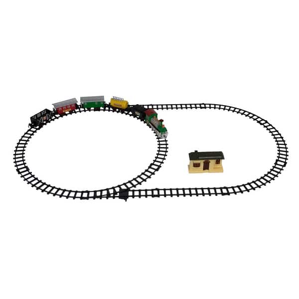 18-Piece Black and Green Battery Operated Animated Classic Model Train ...