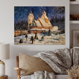Designart 'Medieval Wang Temple In Snowscape' Cabin & Lodge Wood Wall ...