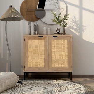 Country style storage cabinet with 2 rattan doors - Bed Bath & Beyond ...
