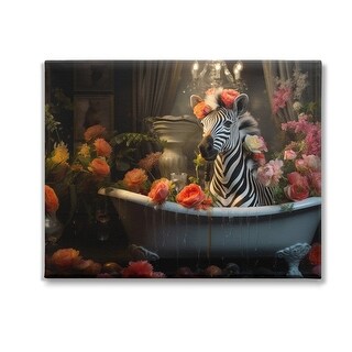 Stupell Zebra Bathing with Florals Canvas Wall Art Design By Lazar ...
