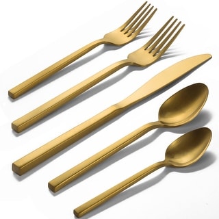 Cube Gold 20-Piece Forged Silverware Set Stainless Steel Flatware Set ...