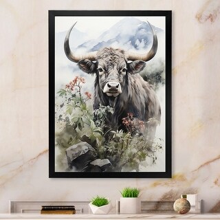 Designart "Asian Art Cow Sumi IX" Asian Art Framed Canvas Art Print ...