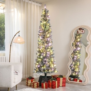 HOMCOM 6 ft Pre-Lit Pencil Christmas Tree, Artificial Christmas Tree ...