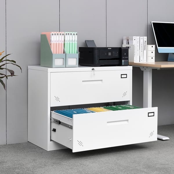 2 Drawer Lateral Filing Cabinet with Large Deep Drawers and Keys - Bed ...