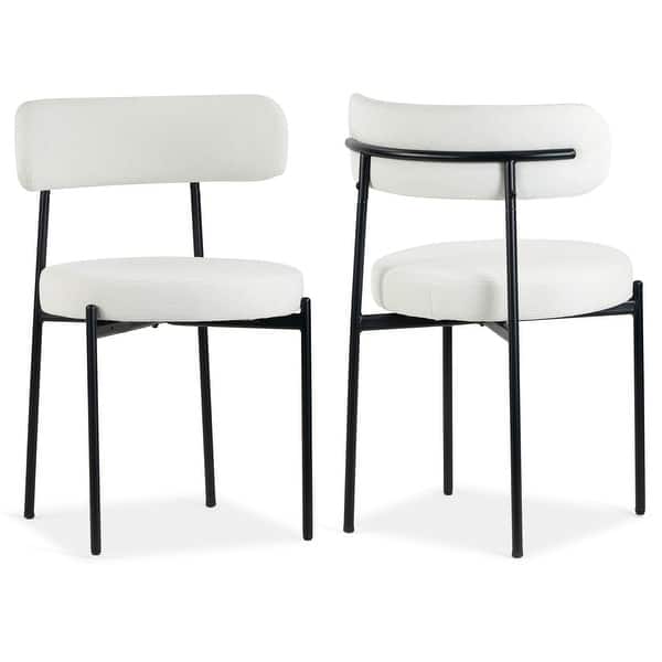 Set of 2 Avrom White Boucle Dining Chair with Black Metal Legs - Bed ...