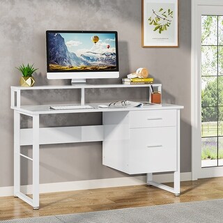 Modern 47 Inches Computer Desk with Hutch with 2 Drawers - On Sale ...