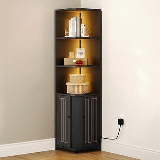 Moasis Modern 71-inch Corner Cabinet with LED Lights Bookshelf and ...