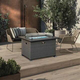 Gray Fire Pit Table with Glass Wind Guard Smokeless Fire Pits - Bed ...