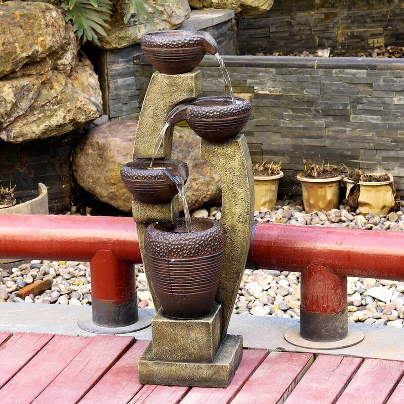 40" Modern Outdoor Garden Water Fountain with LED Lights - Overstock ...