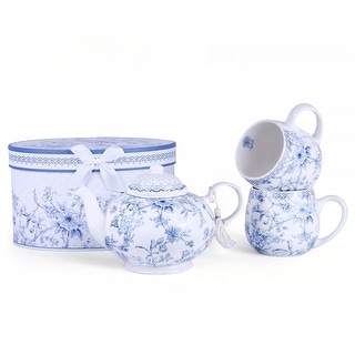 STP Goods Blue Flowers Bone China Tea Set for 2 pers. in Gift Box - Bed ...