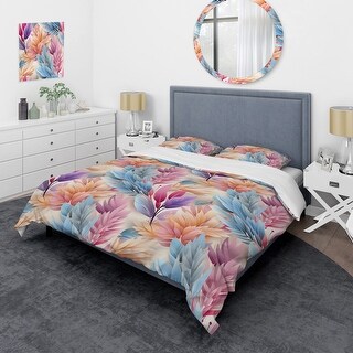 Designart "Pink And Blue Bohemian Ferns Pattern" Pink cottage bedding ...