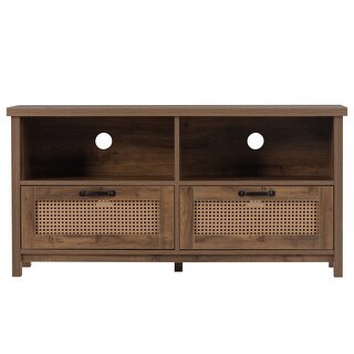 47''W Rattan&Wood TV Stand Storage Console Media Cabinet Entertainment ...