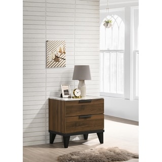 Christo Walnut Brown 2-drawer Faux Marble Top Nightstand - Bed Bath ...