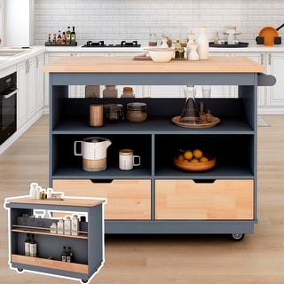 Double Sided Kitchen Island Storage Cart with 2 Drawers 3 Open ...