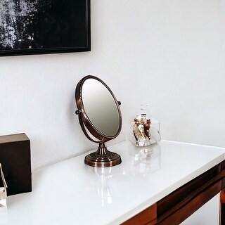 HomeRoots 12" Copper Round Metal Framed Makeup Shaving Tabletop Mirror ...