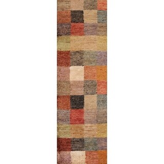 Checkered Contemporary Runner Rug Hand-knotted Jute Carpet - 2'6"x 9'5 ...