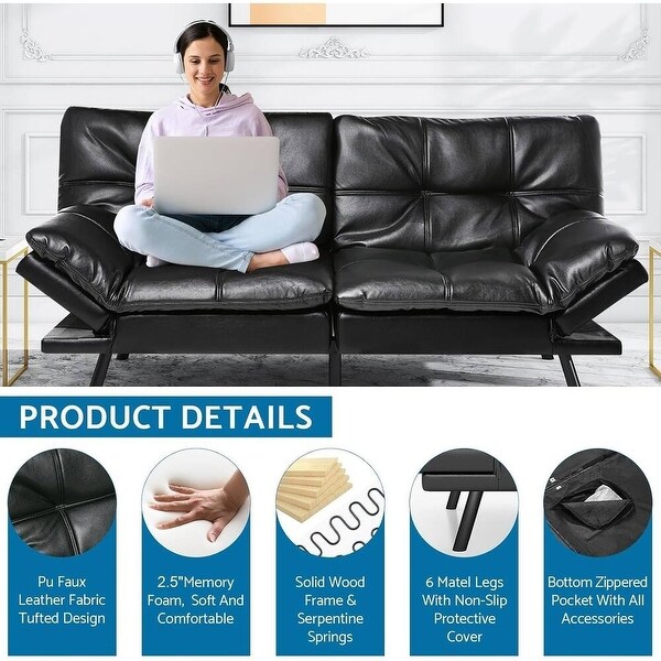 Futon Sofa Bed Modern Convertible Sleeper Couch Daybed with Adjustable Armrests for Studio Apartment Office Small Space On Sale Bed Bath Beyond 36248992