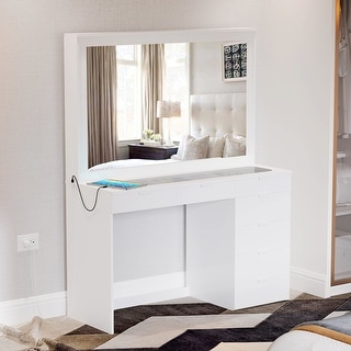 Maddie Modern White Painted Vanity Table, USB Port, for Bedroom - Bed ...