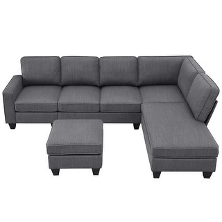 L-Shaped 7-Seat Linen Sectional Sofa w/ Chaise & Ottoman for Living Room - Bed Bath & Beyond ...