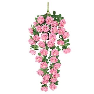 Deluxe Pink Artificial Rose Flower Stem Hanging Spray Bush 50in - 50" L ...