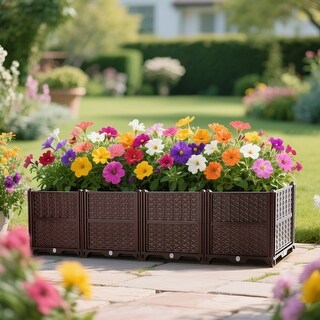 Indoor and outdoor rectangular plastic planting box brown - Bed Bath ...