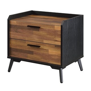 Nightstand in Walnut and Black with Metal Sled Base and Dual Drawers ...