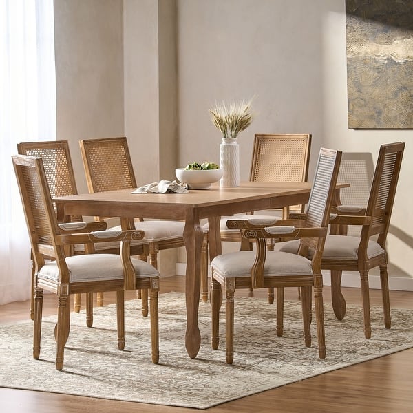 Marlette Wood and Cane Upholstered Expandable 7 Piece Dining Set by ...
