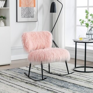 Faux Fur Plush Rocking Chair, Baby Nursing Chair with Metal Rocker ...
