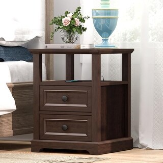 24-Inch Tall End Table with Fast Charging Station, Rustic Wood Bedside ...